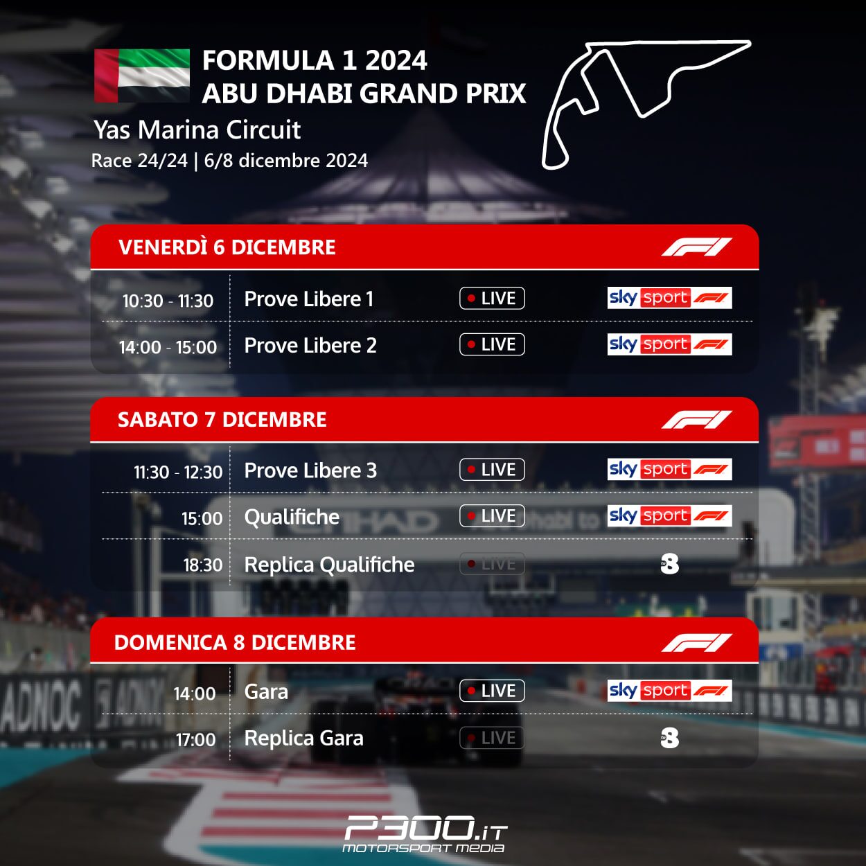 F1 | GP Abu Dhabi 2024: l’albo d’oro e gli orari TV di Yas Marina